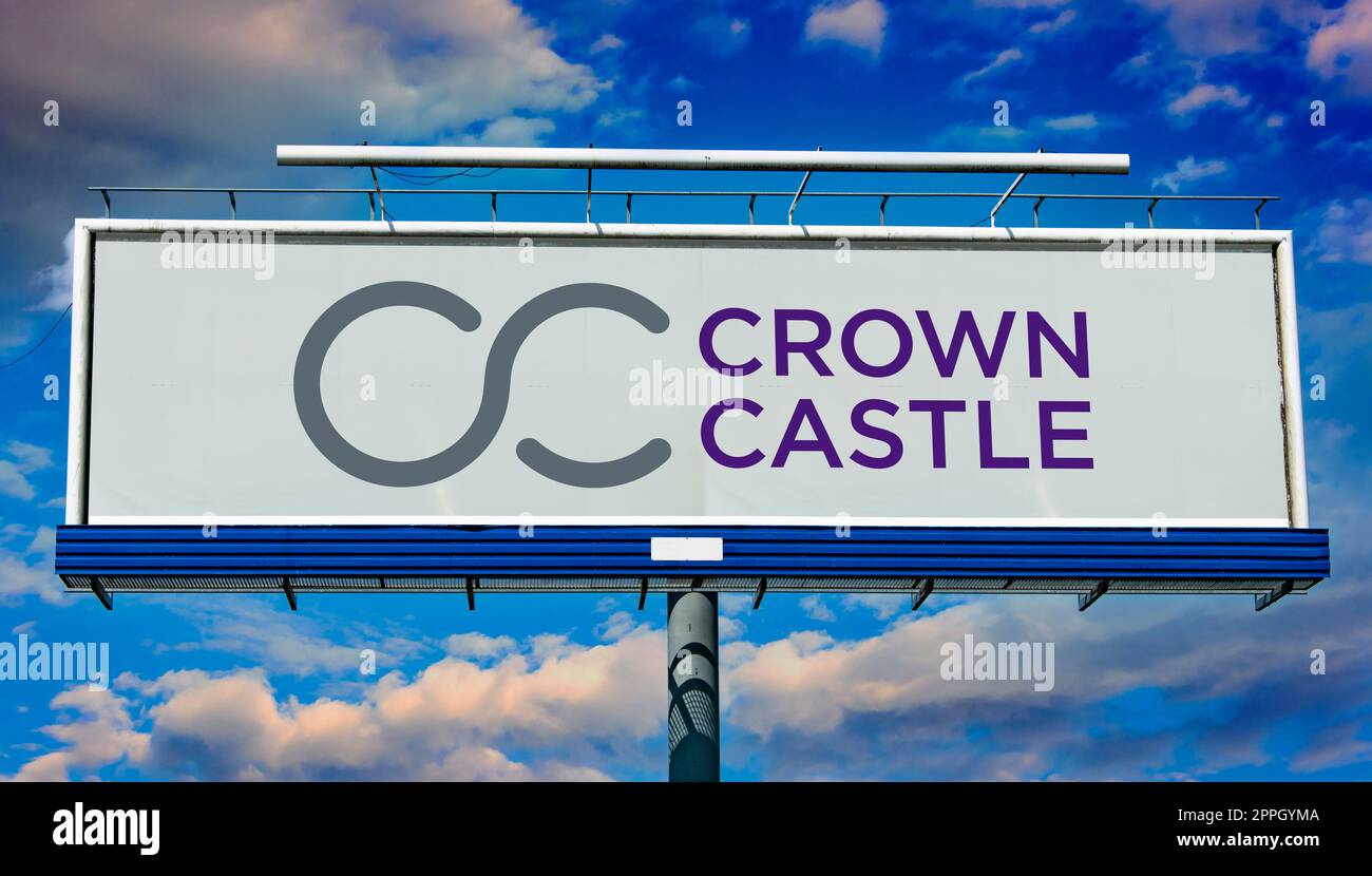 Advertisement billboard displaying logo of Crown Castle Stock Photo - Alamy