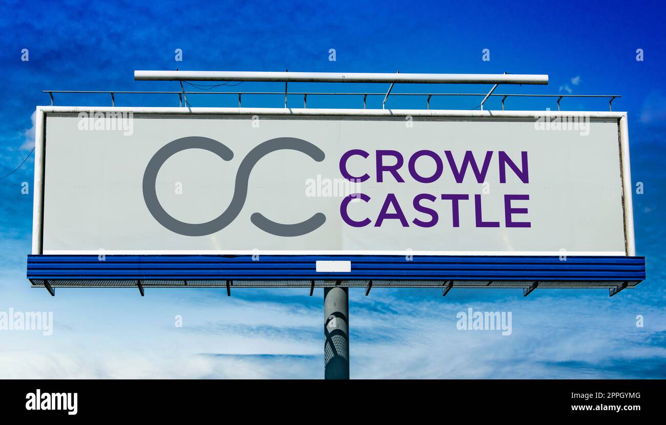 Advertisement billboard displaying logo of Crown Castle Stock Photo - Alamy
