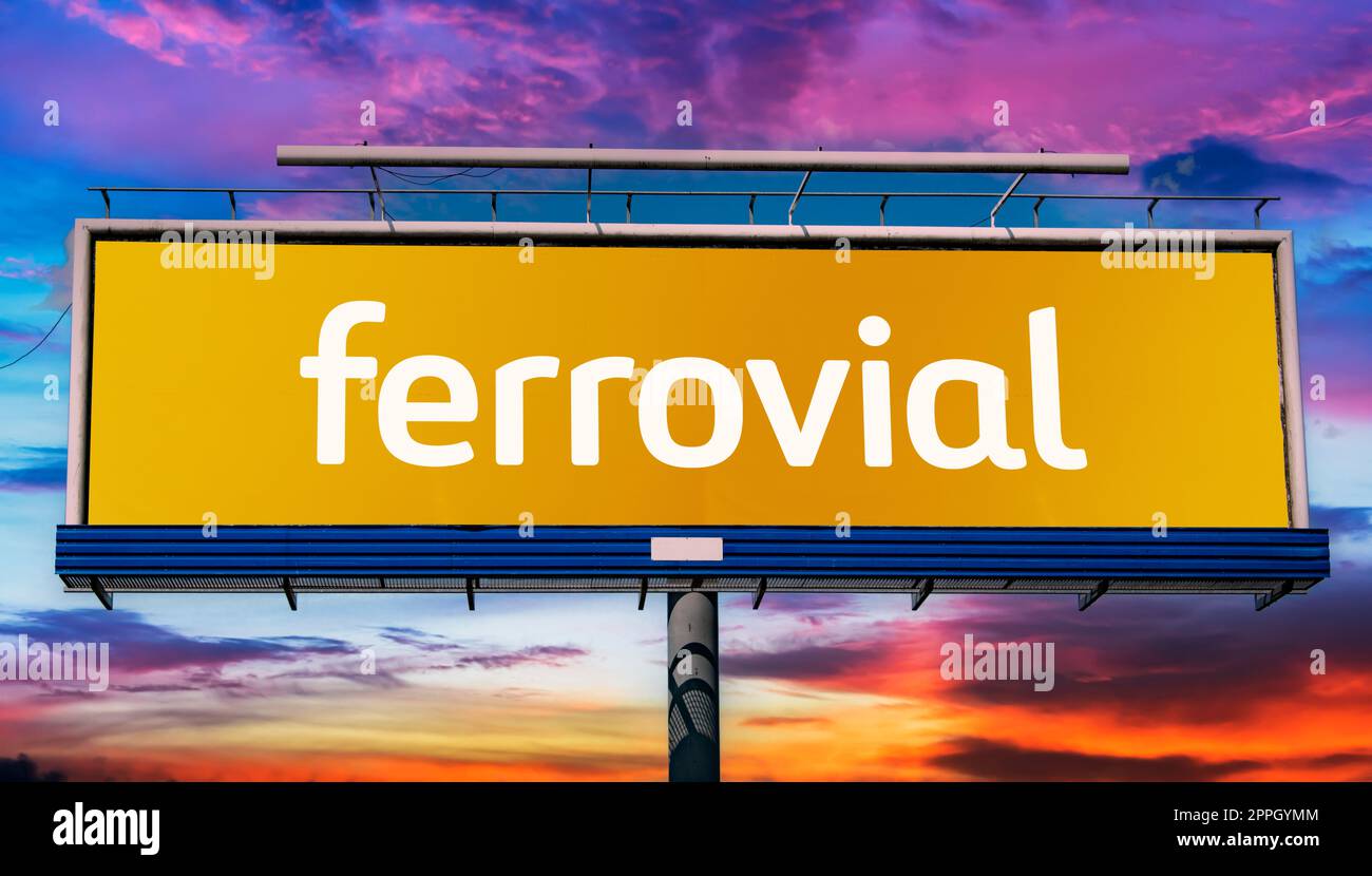 Advertisement billboard displaying logo of Ferrovial Stock Photo - Alamy