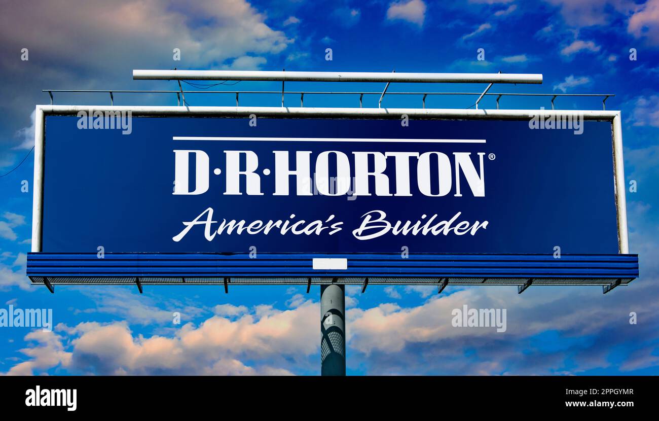 Advertisement billboard displaying logo of D.R. Horton Stock Photo - Alamy