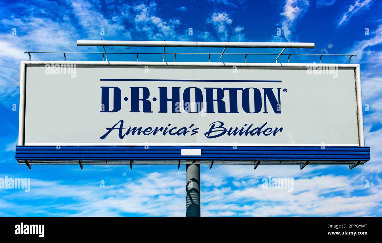 Advertisement billboard displaying logo of D.R. Horton Stock Photo - Alamy