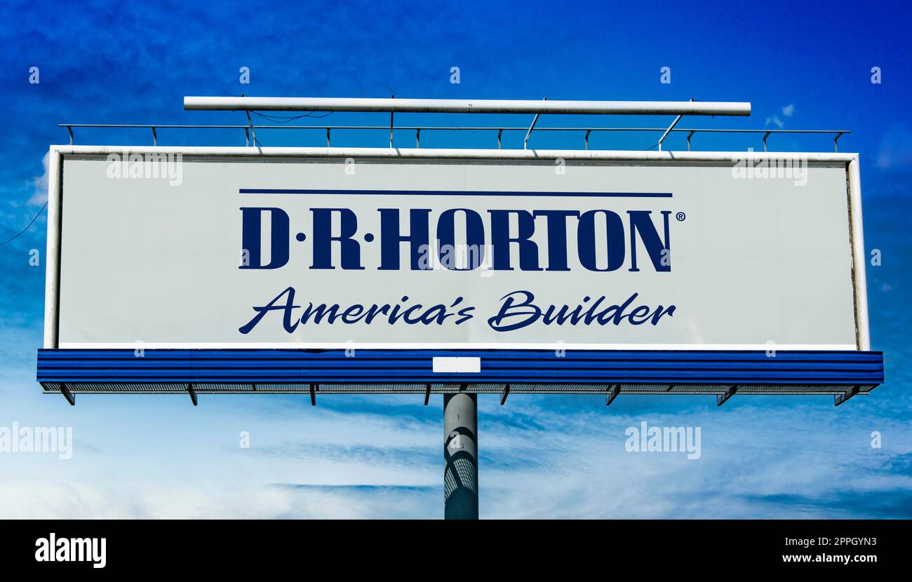 Advertisement billboard displaying logo of D.R. Horton Stock Photo - Alamy