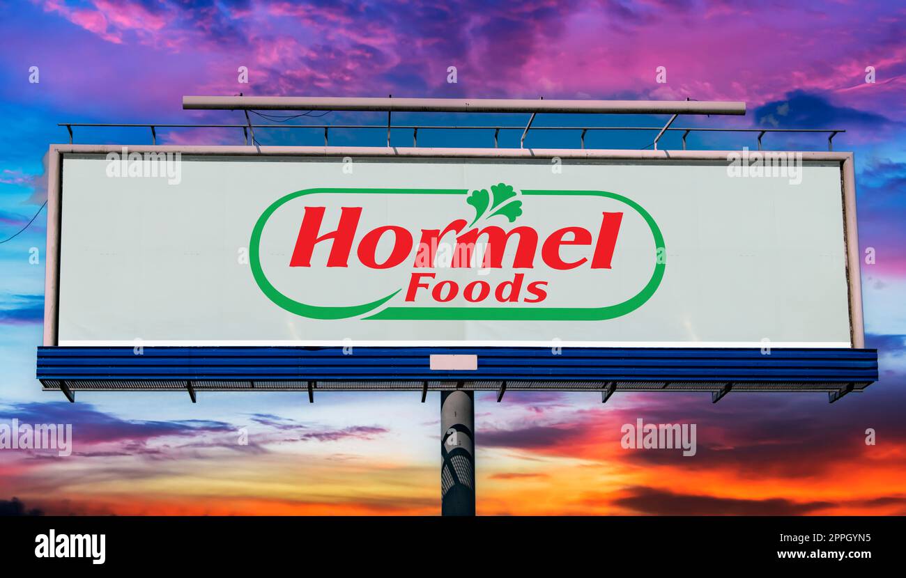 Advertisement billboard displaying logo of Hormel Foods Stock Photo - Alamy