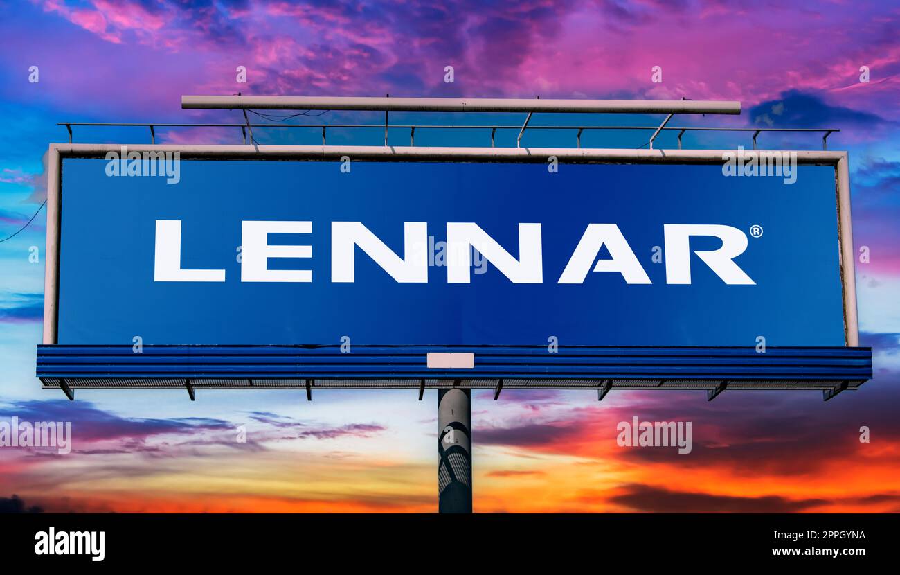 Advertisement billboard displaying logo of Lennar Corporation Stock ...