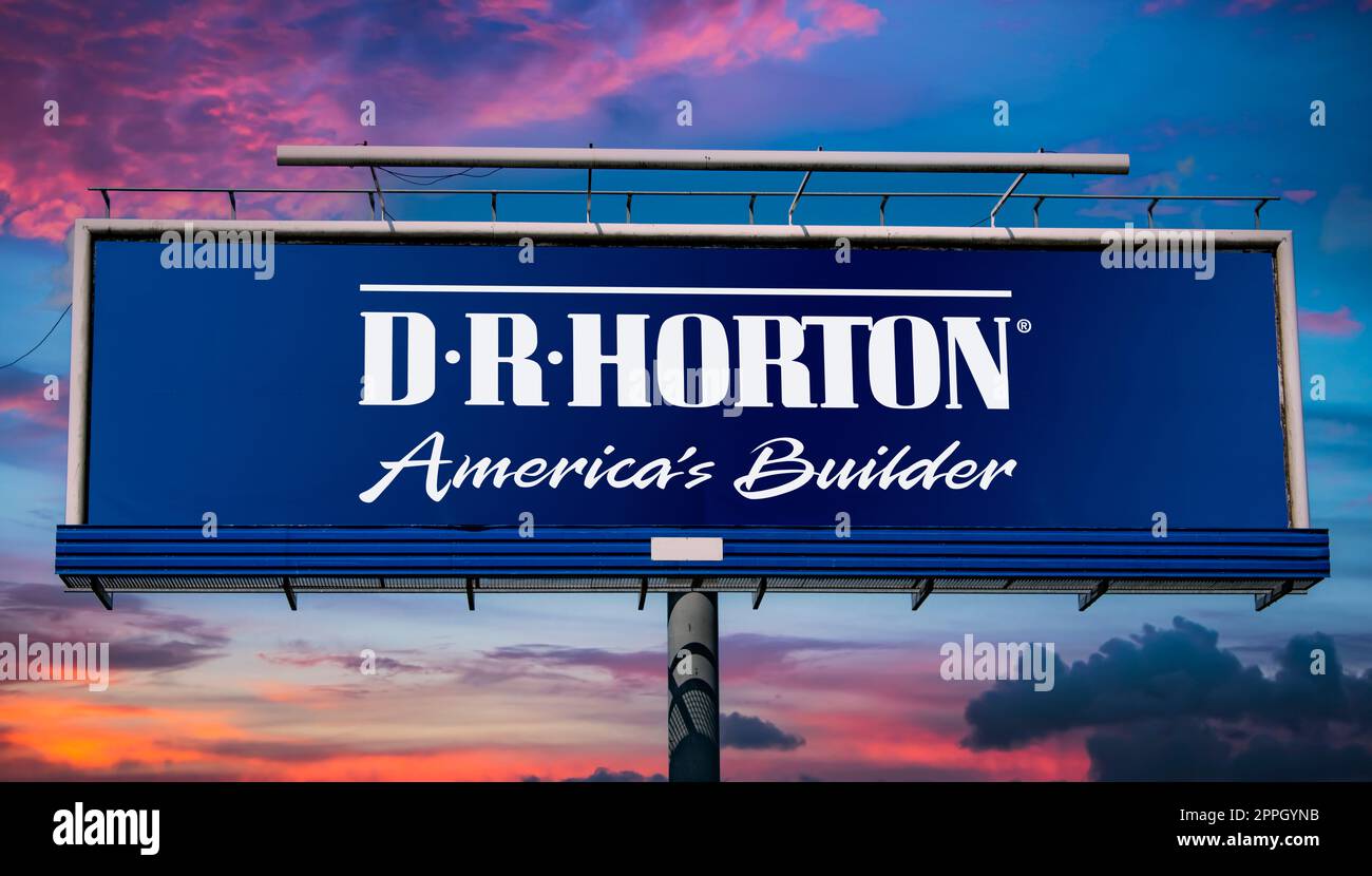 Advertisement billboard displaying logo of D.R. Horton Stock Photo - Alamy