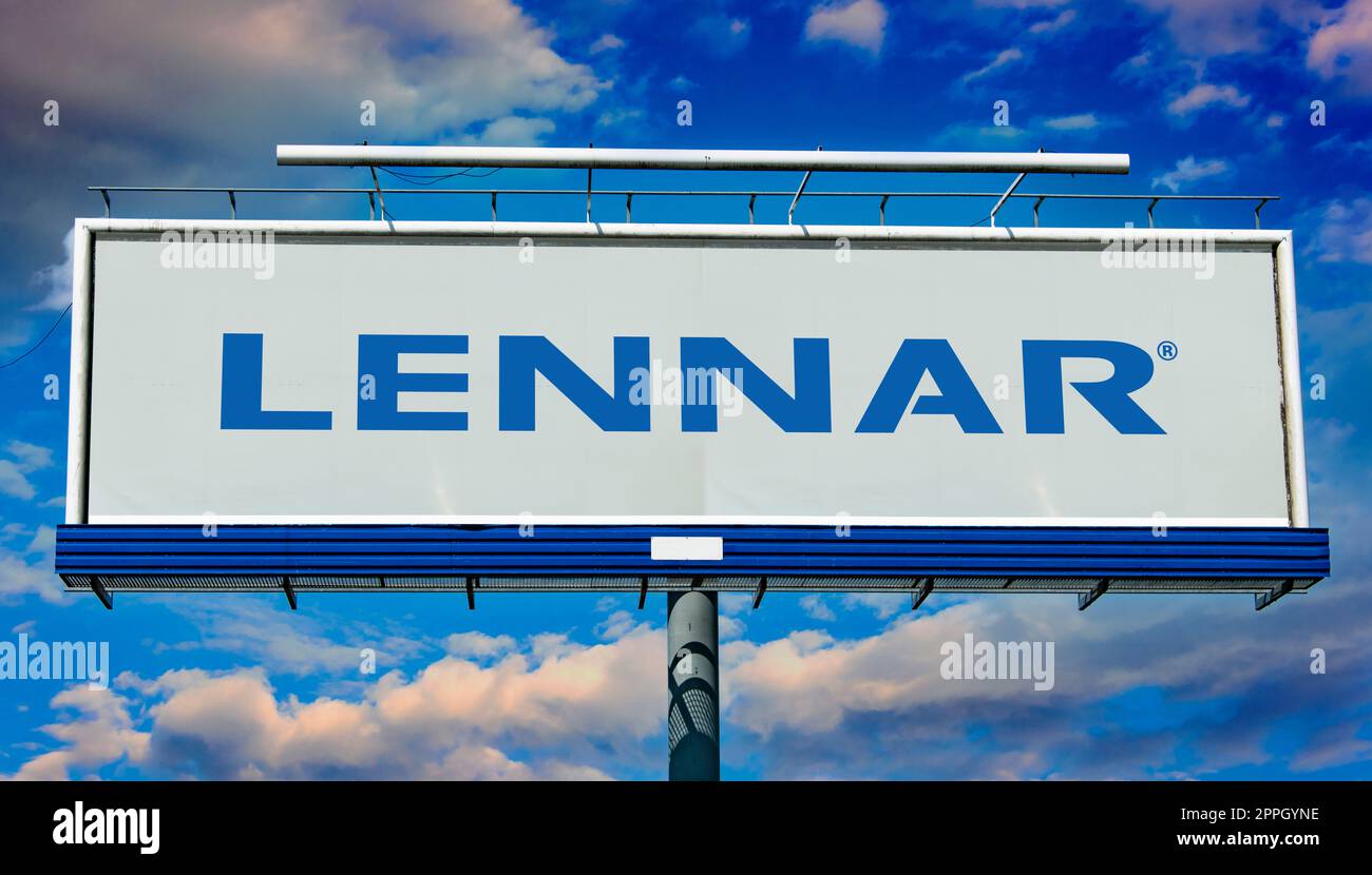 Advertisement billboard displaying logo of Lennar Corporation Stock ...