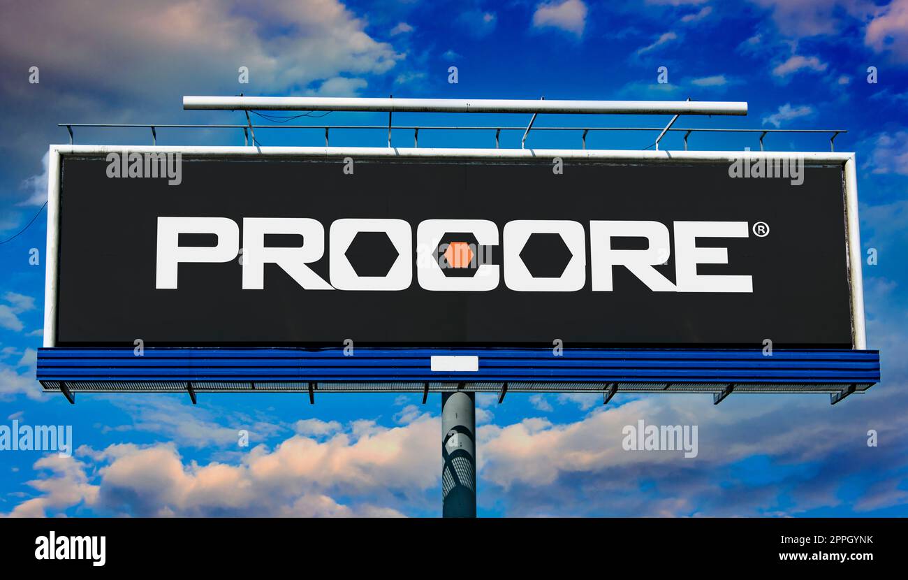 Advertisement billboard displaying logo of Procore Technologies Stock ...