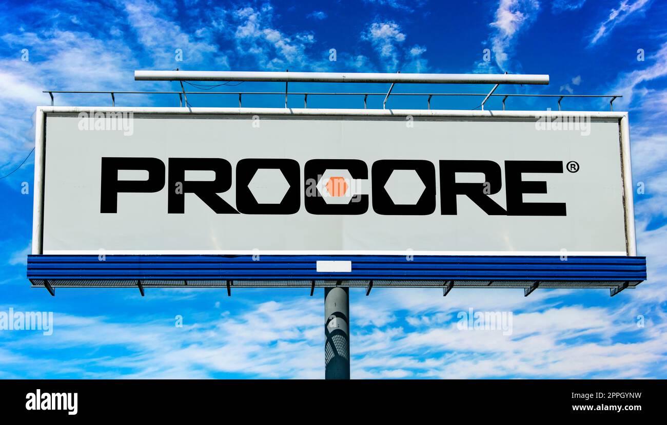 Advertisement billboard displaying logo of Procore Technologies Stock Photo - Alamy