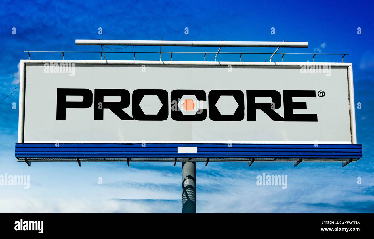 Advertisement billboard displaying logo of Procore Technologies Stock ...