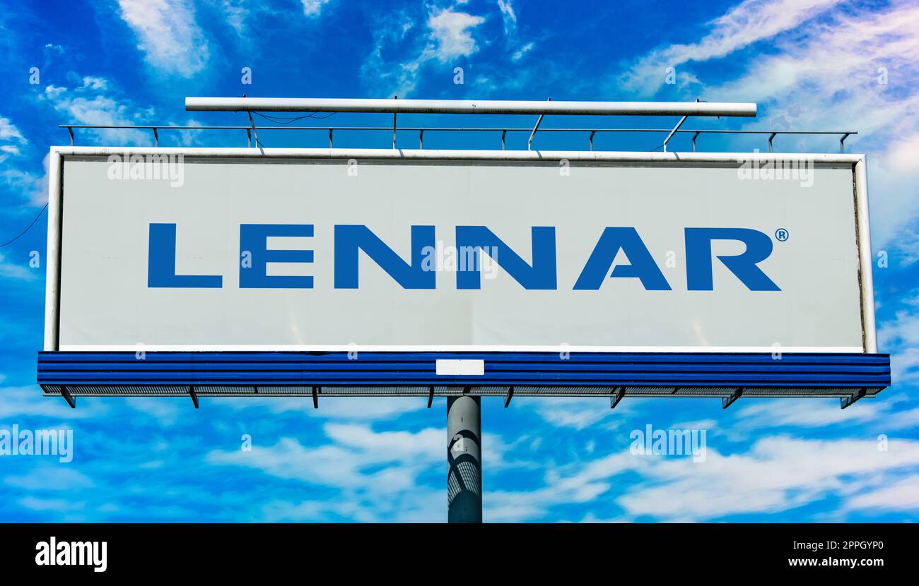 Advertisement billboard displaying logo of Lennar Corporation Stock ...