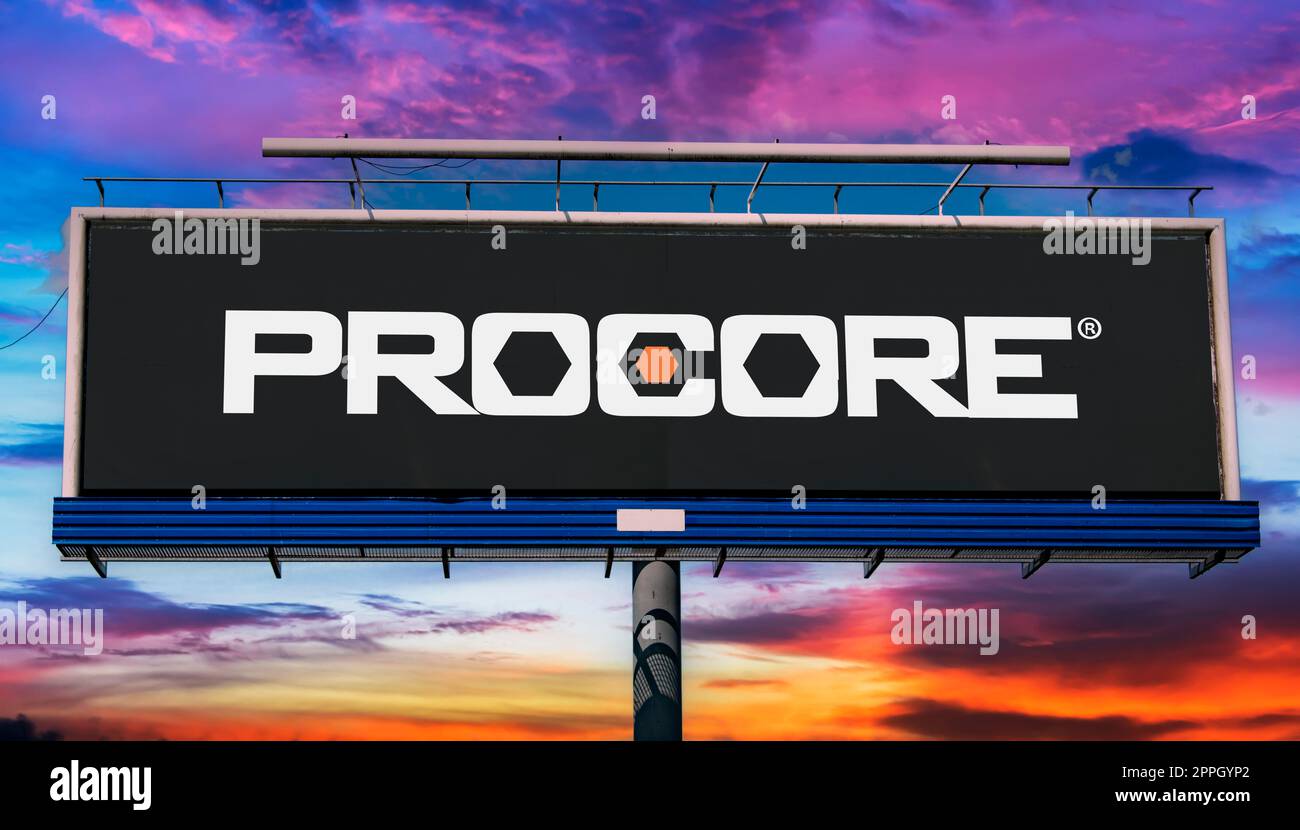 Advertisement billboard displaying logo of Procore Technologies Stock Photo - Alamy