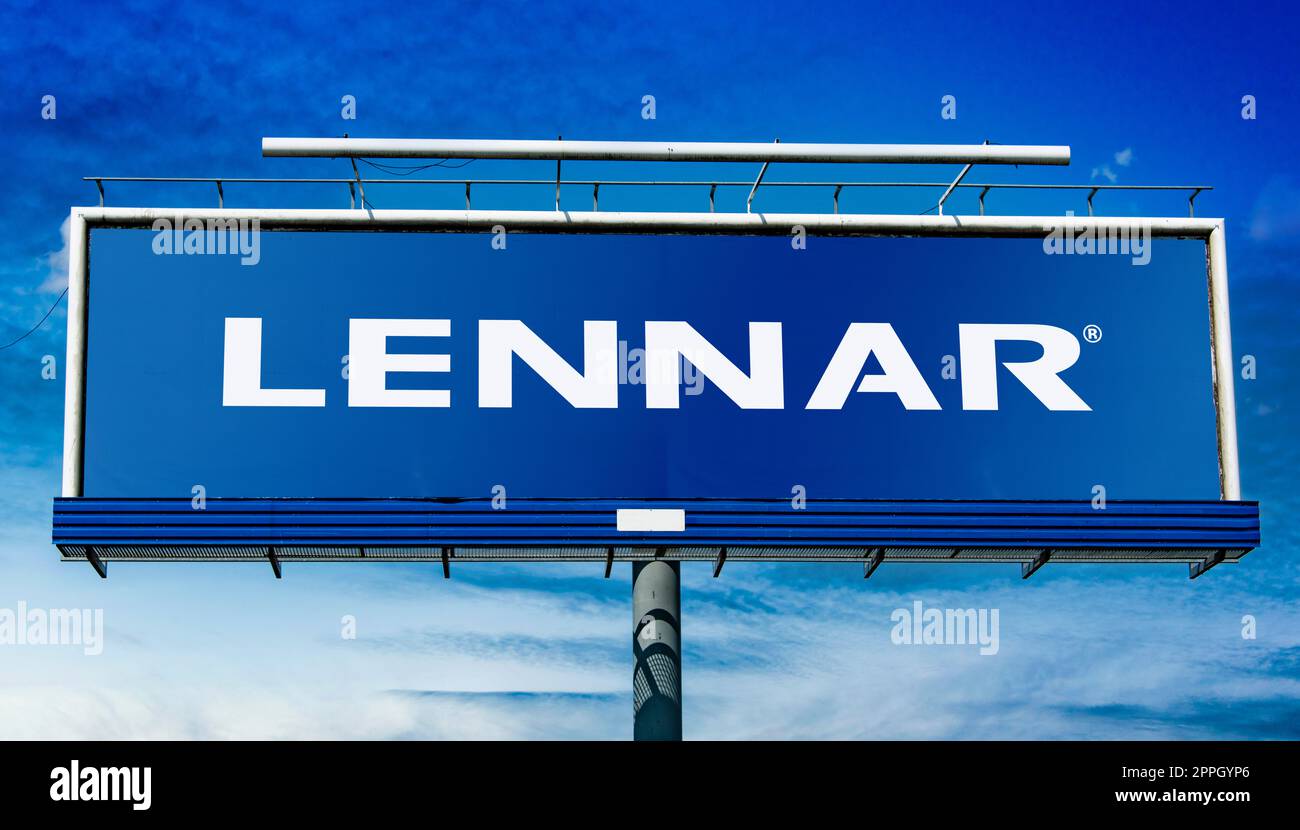 Advertisement billboard displaying logo of Lennar Corporation Stock ...