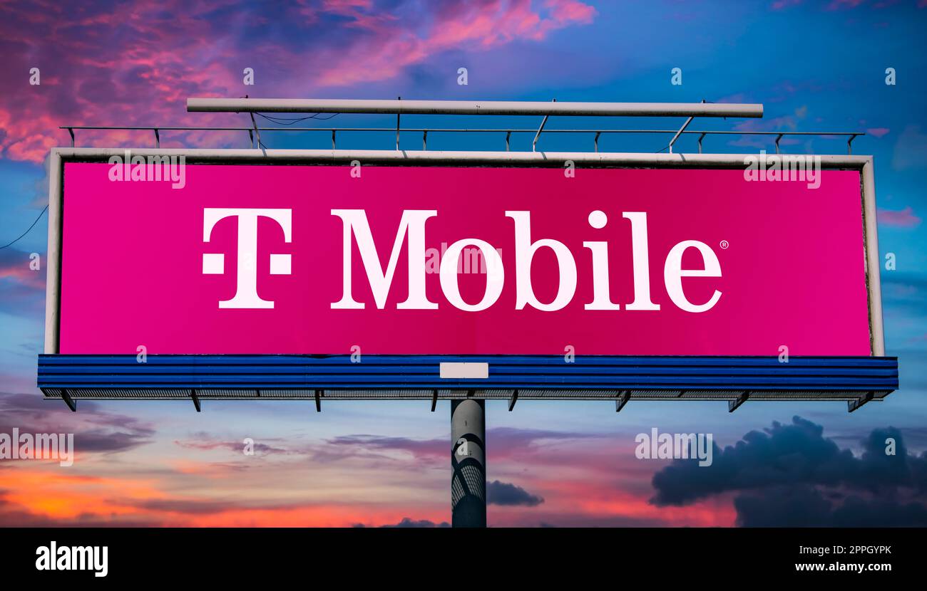 Advertisement billboard displaying logo of T-Mobile US Stock Photo - Alamy