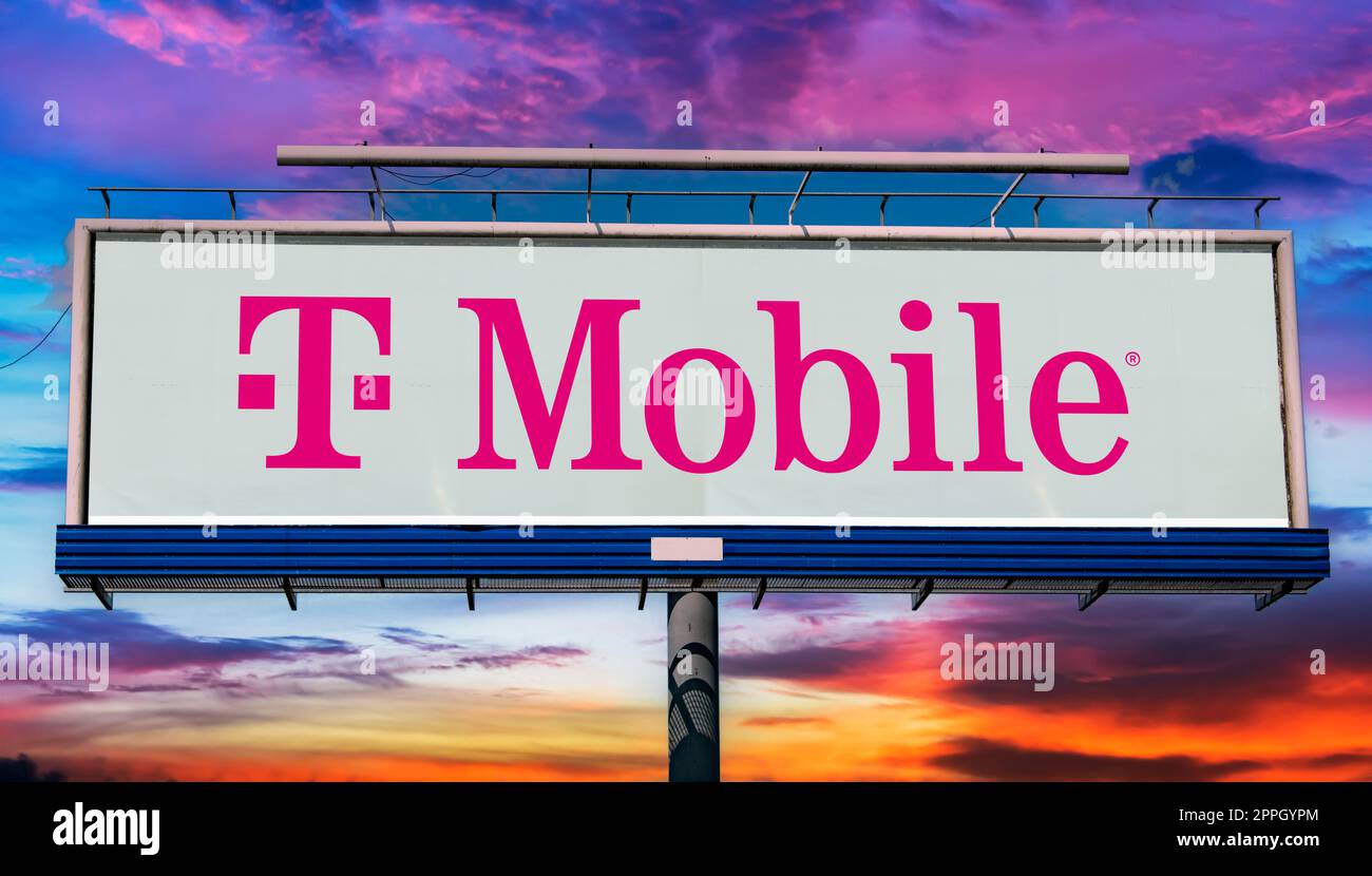 Advertisement billboard displaying logo of T-Mobile US Stock Photo - Alamy