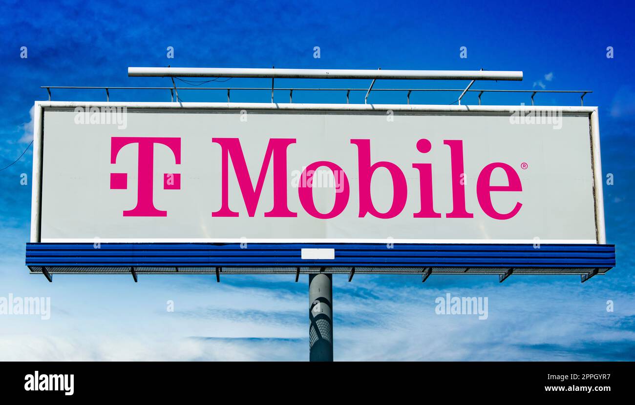 Advertisement billboard displaying logo of T-Mobile US Stock Photo - Alamy