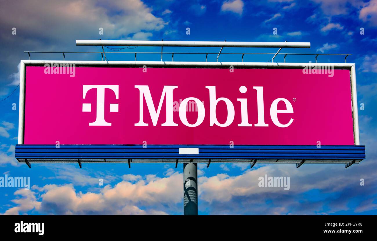 Advertisement billboard displaying logo of T-Mobile US Stock Photo - Alamy