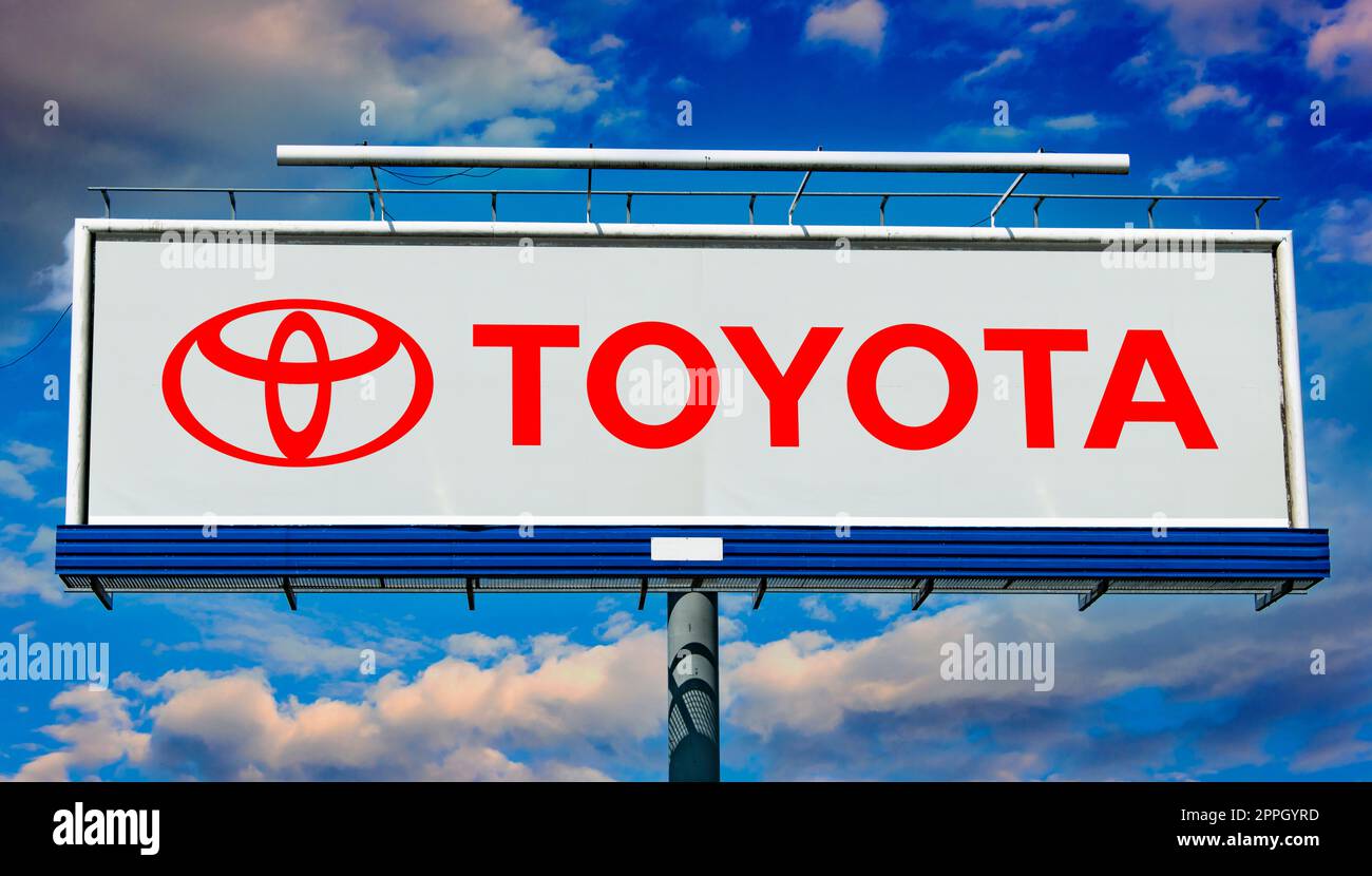 Advertisement billboard displaying logo of Toyota Stock Photo - Alamy