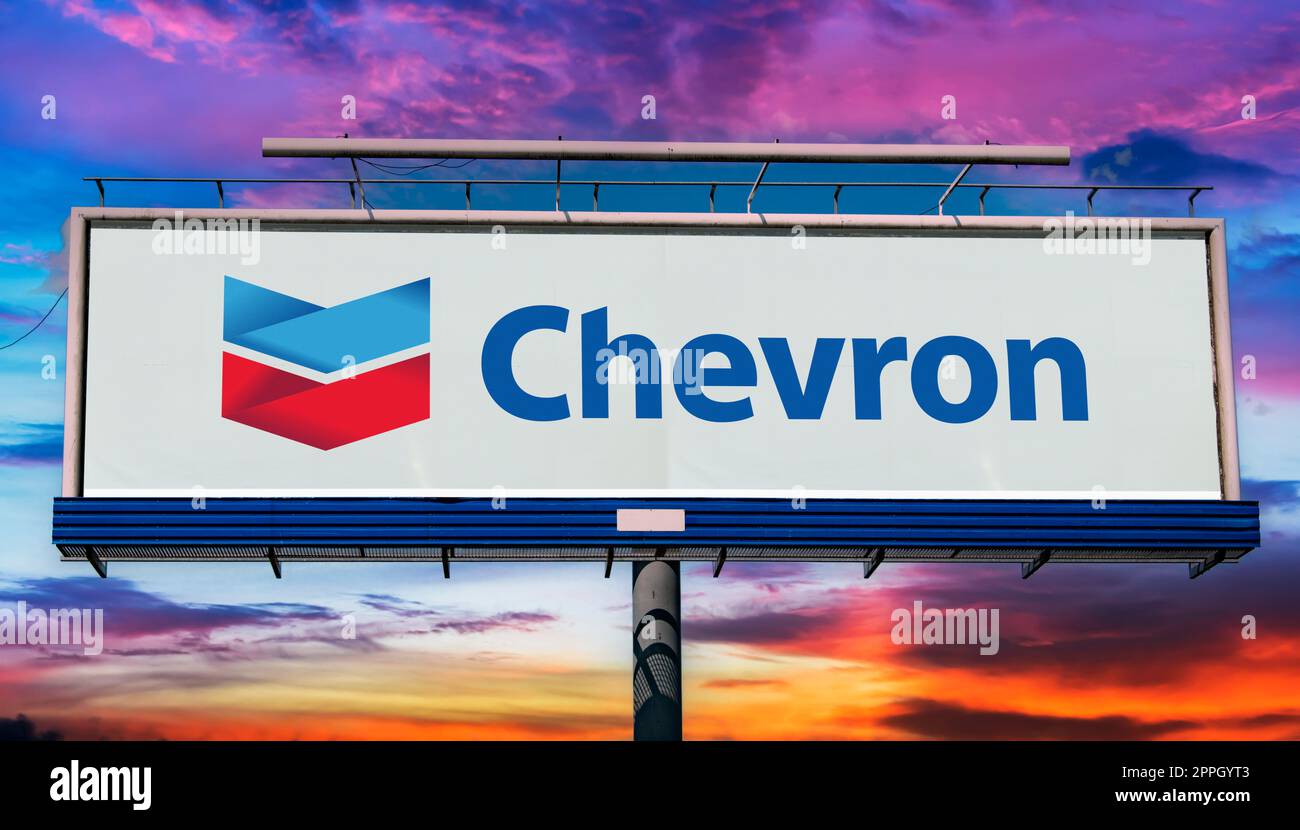 Advertisement billboard displaying logo of Chevron Stock Photo - Alamy Advertisement billboard displaying logo of Chevron Stock Photo - Alamy