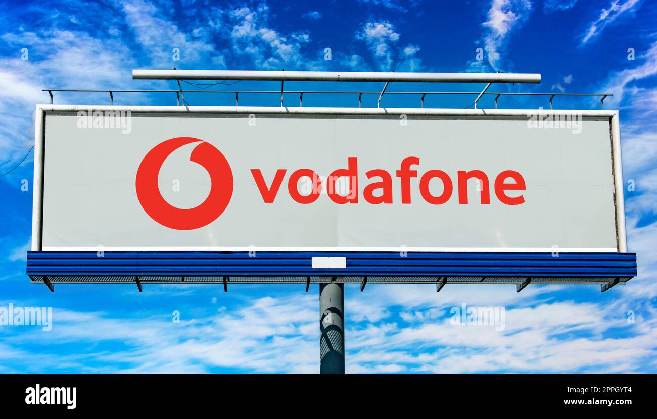 Advertisement billboard displaying logo of Vodafone Group Stock Photo ...