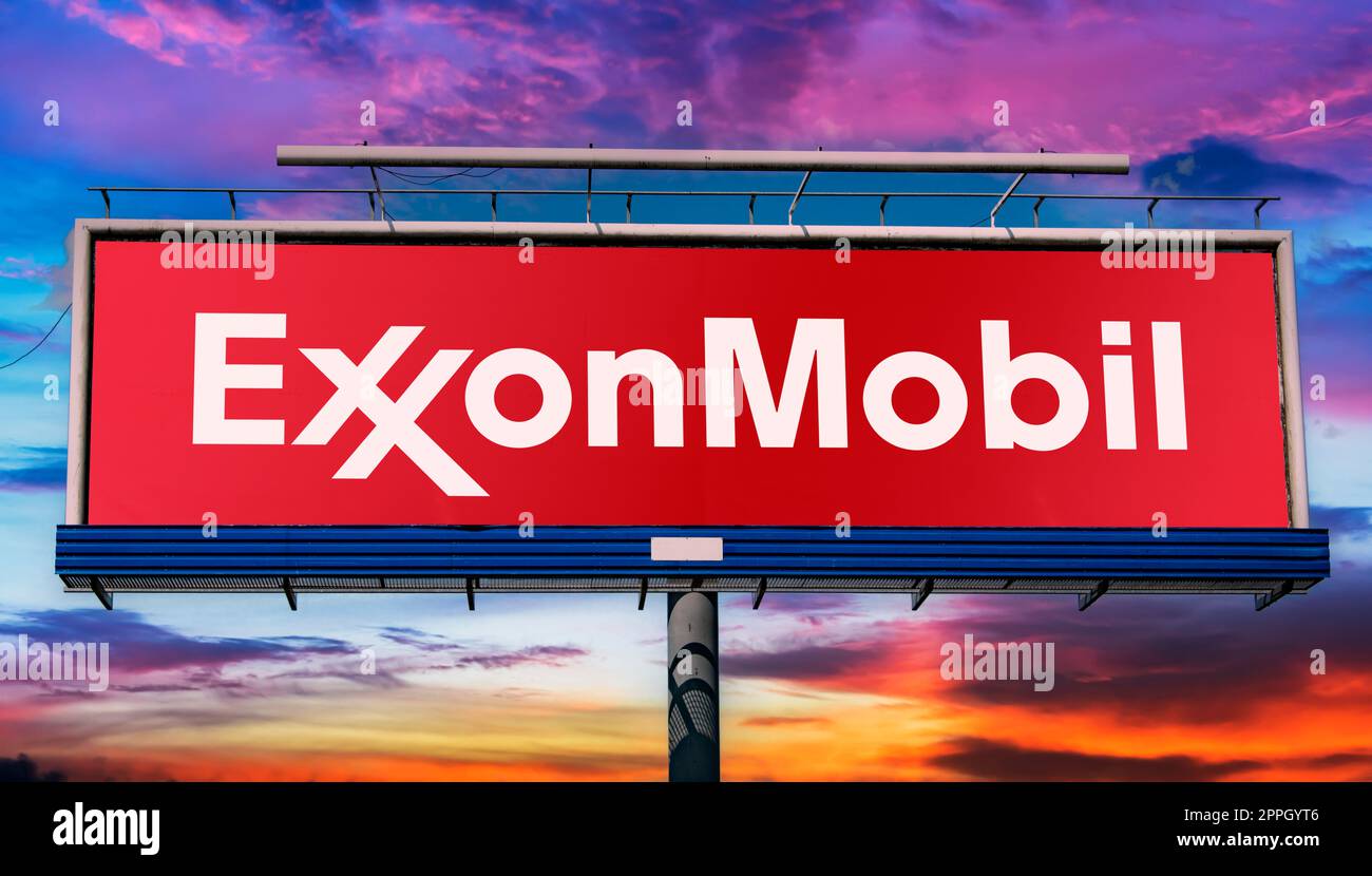 Advertisement billboard displaying logo of ExxonMobil Stock Photo - Alamy