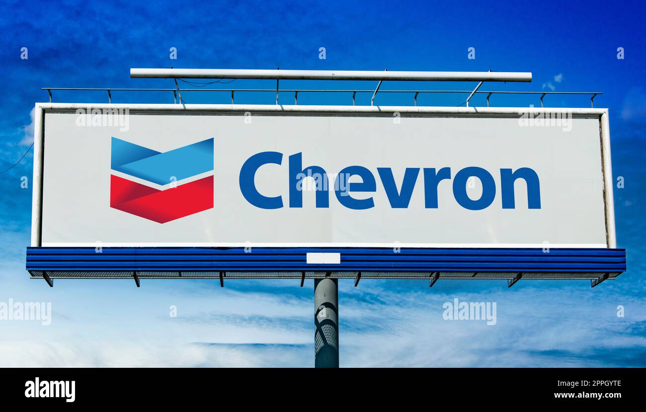 Advertisement billboard displaying logo of Chevron Stock Photo - Alamy Advertisement billboard displaying logo of Chevron Stock Photo - Alamy