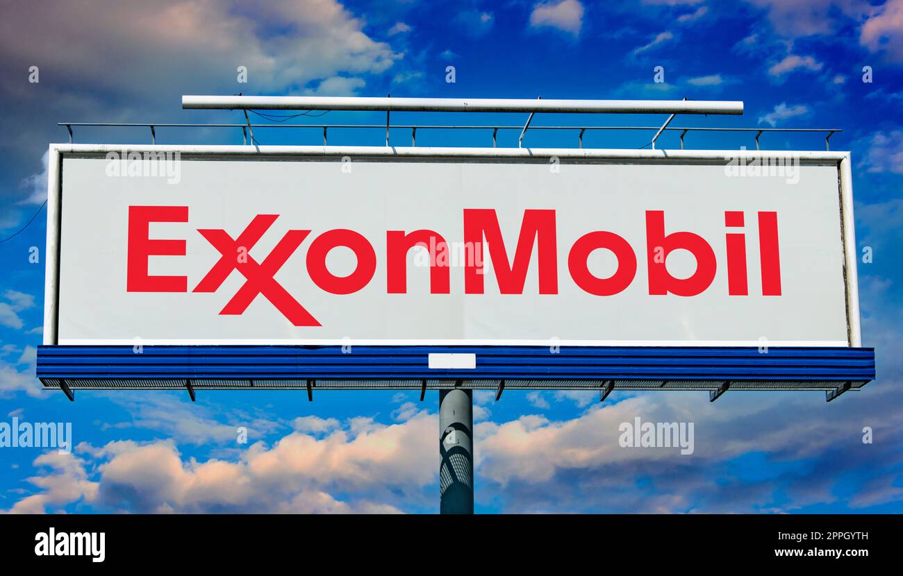 Advertisement billboard displaying logo of ExxonMobil Stock Photo - Alamy