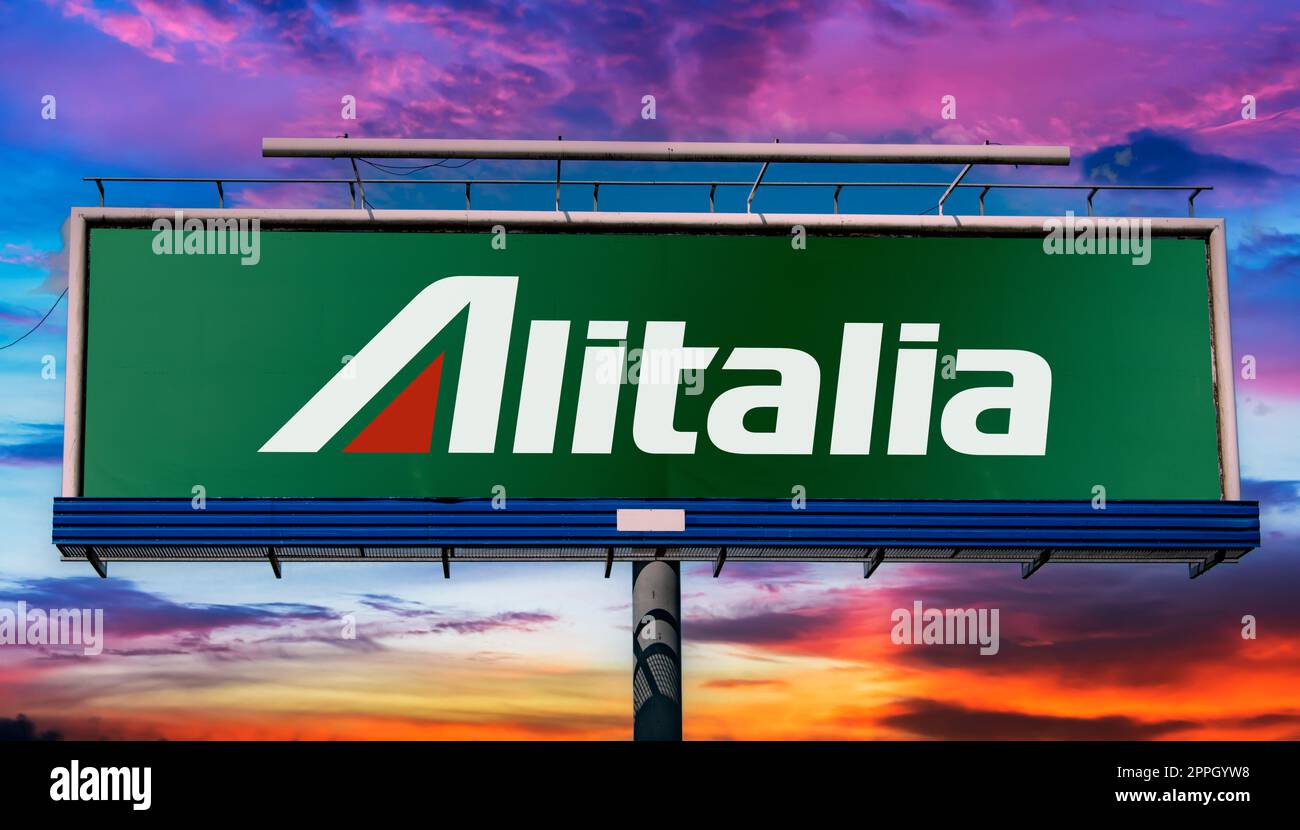 Advertisement billboard displaying logo of Alitalia Stock Photo - Alamy