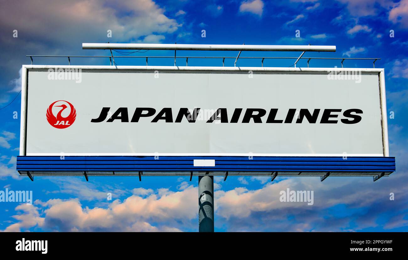 Advertisement billboard displaying logo of Japan Airlines Stock Photo ...