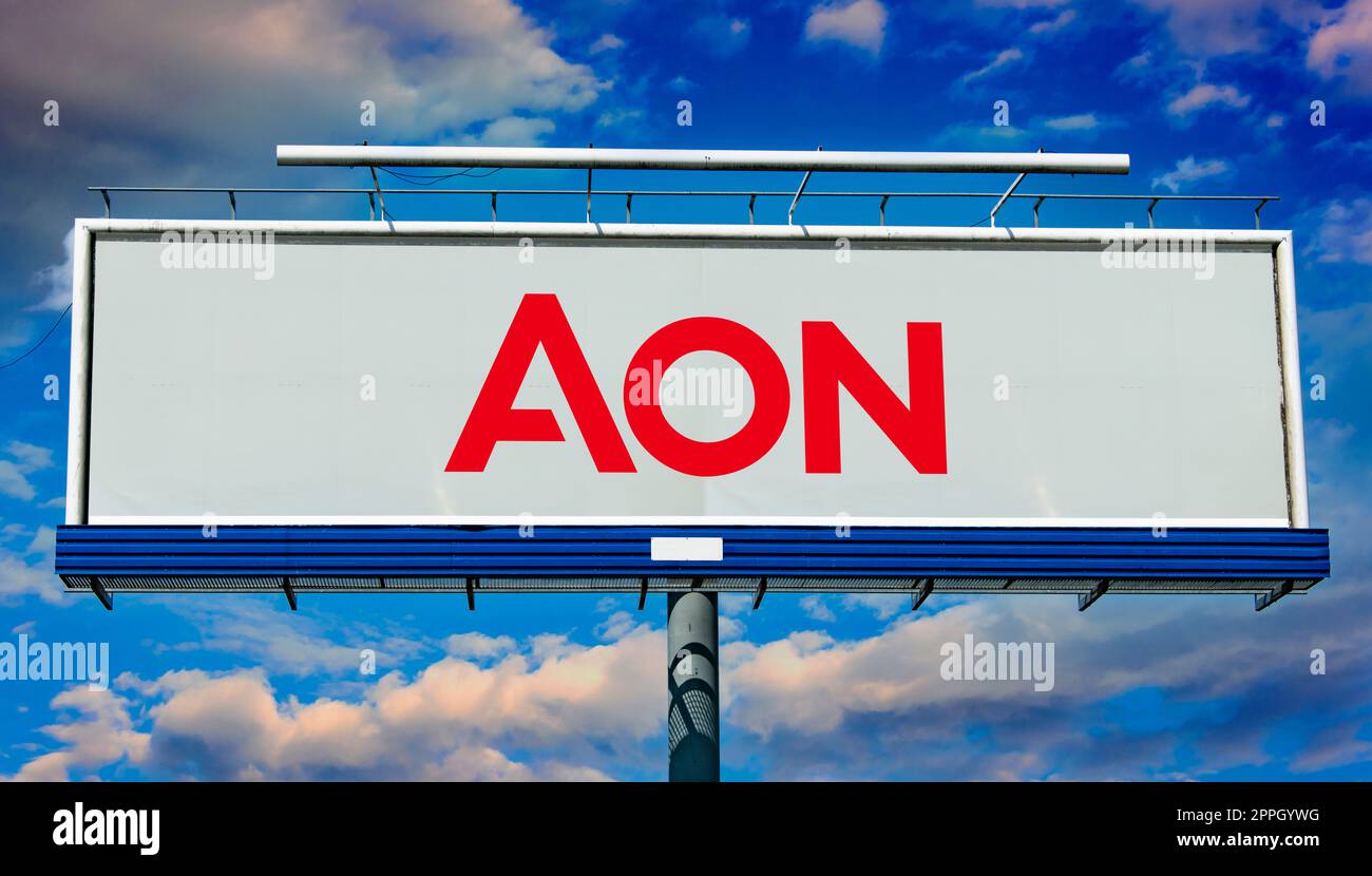 Advertisement billboard displaying logo of Aon PLC Stock Photo - Alamy