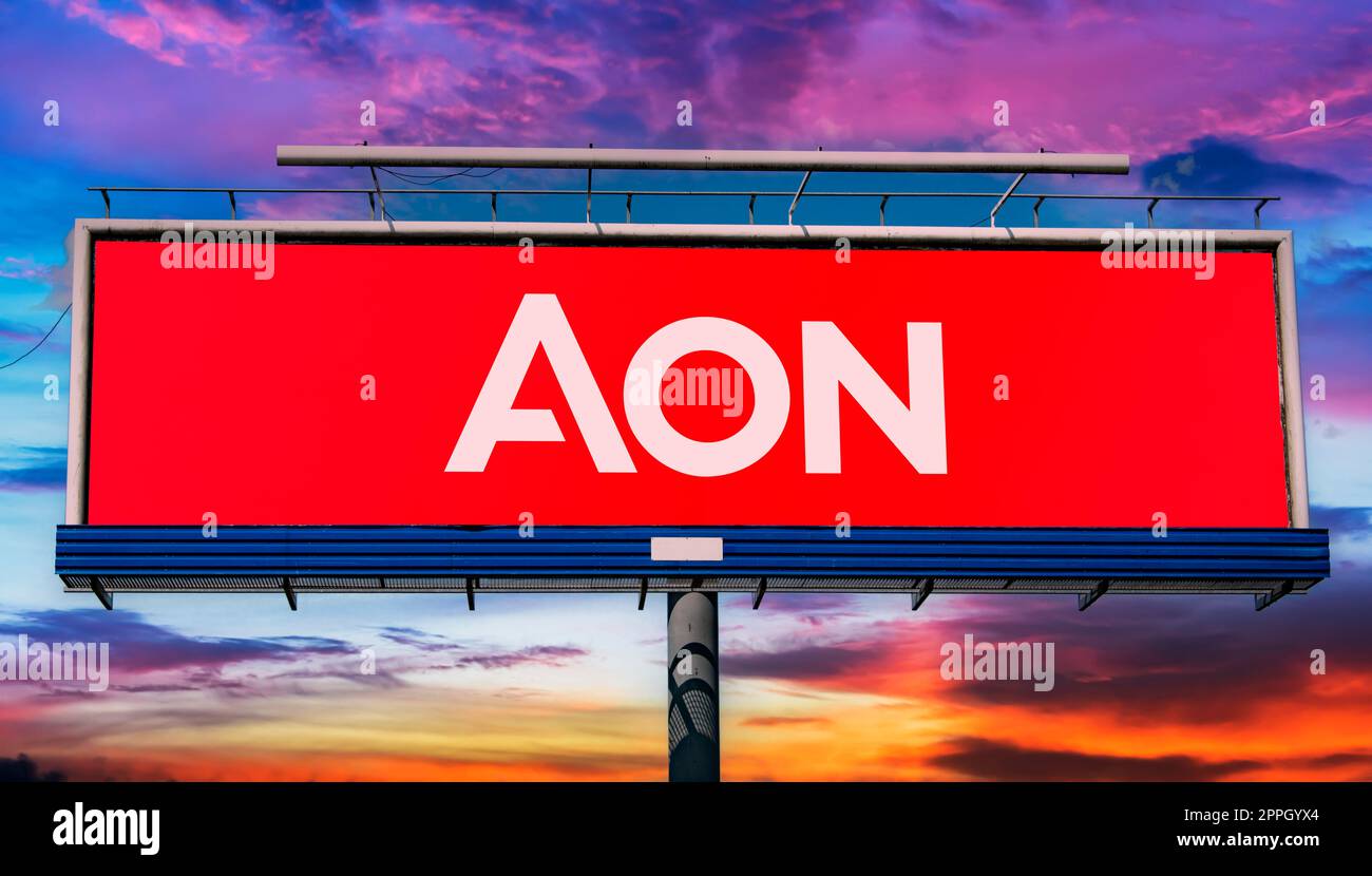 Advertisement billboard displaying logo of Aon PLC Stock Photo - Alamy