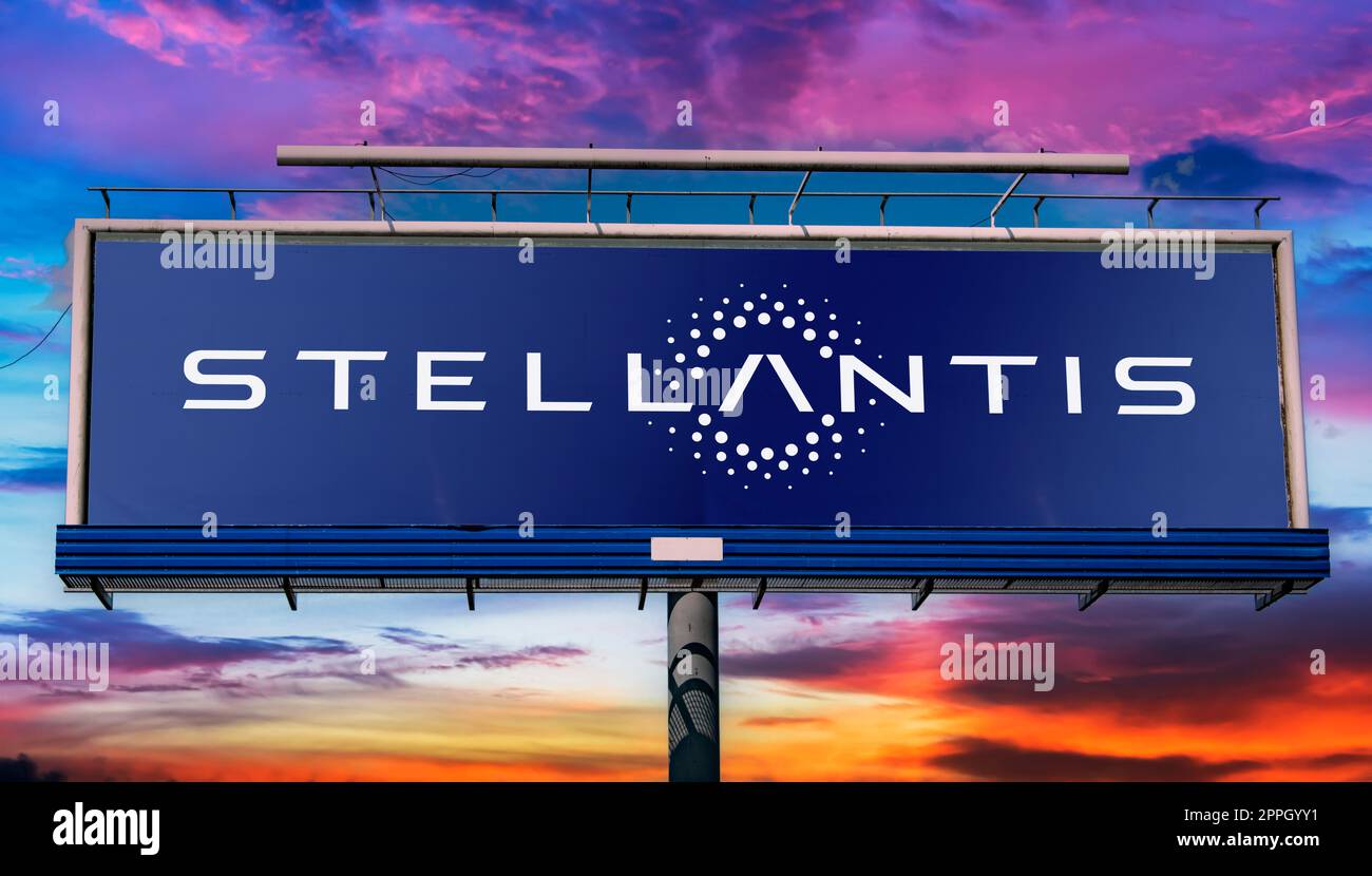 Advertisement billboard displaying logo of Stellantis Stock Photo - Alamy