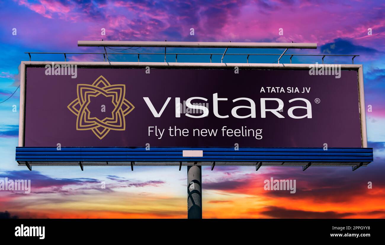 Advertisement billboard displaying logo of Vistara Stock Photo - Alamy