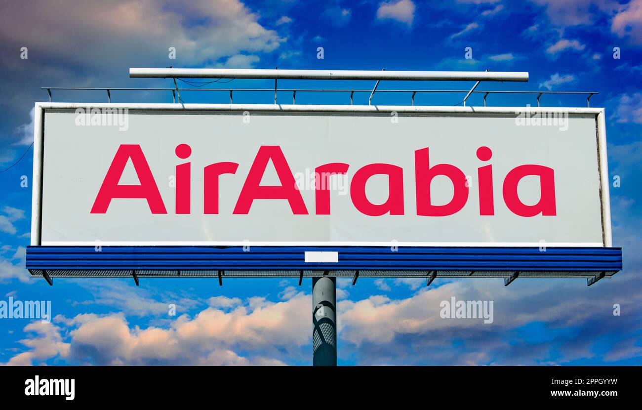 Advertisement billboard displaying logo of Air Arabia Stock Photo - Alamy