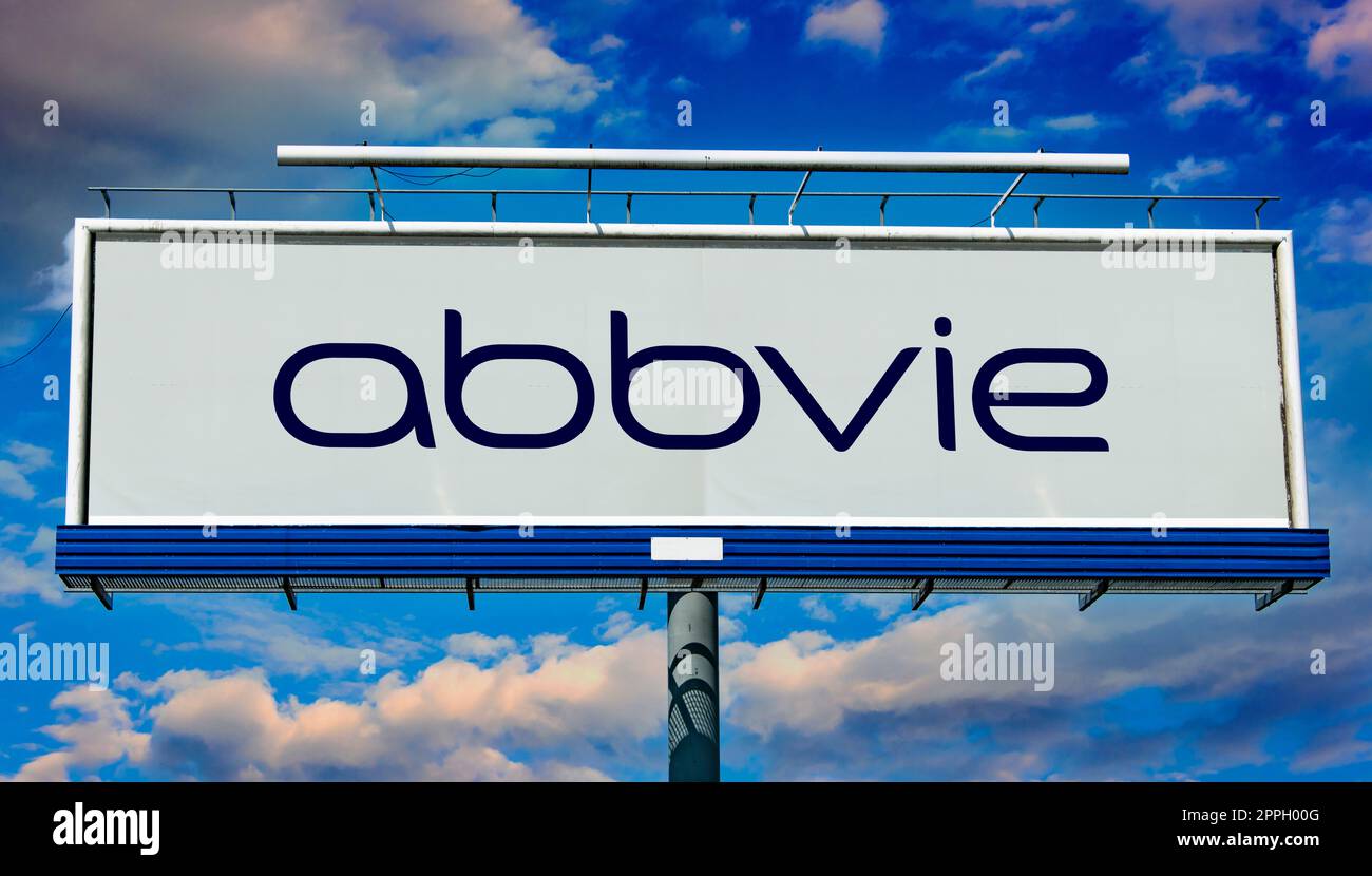 Advertisement billboard displaying logo of AbbVie Stock Photo - Alamy