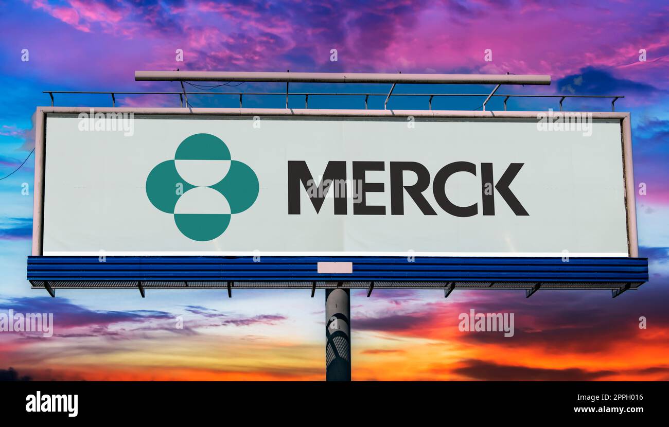 Advertisement billboard displaying logo of Merck Stock Photo - Alamy