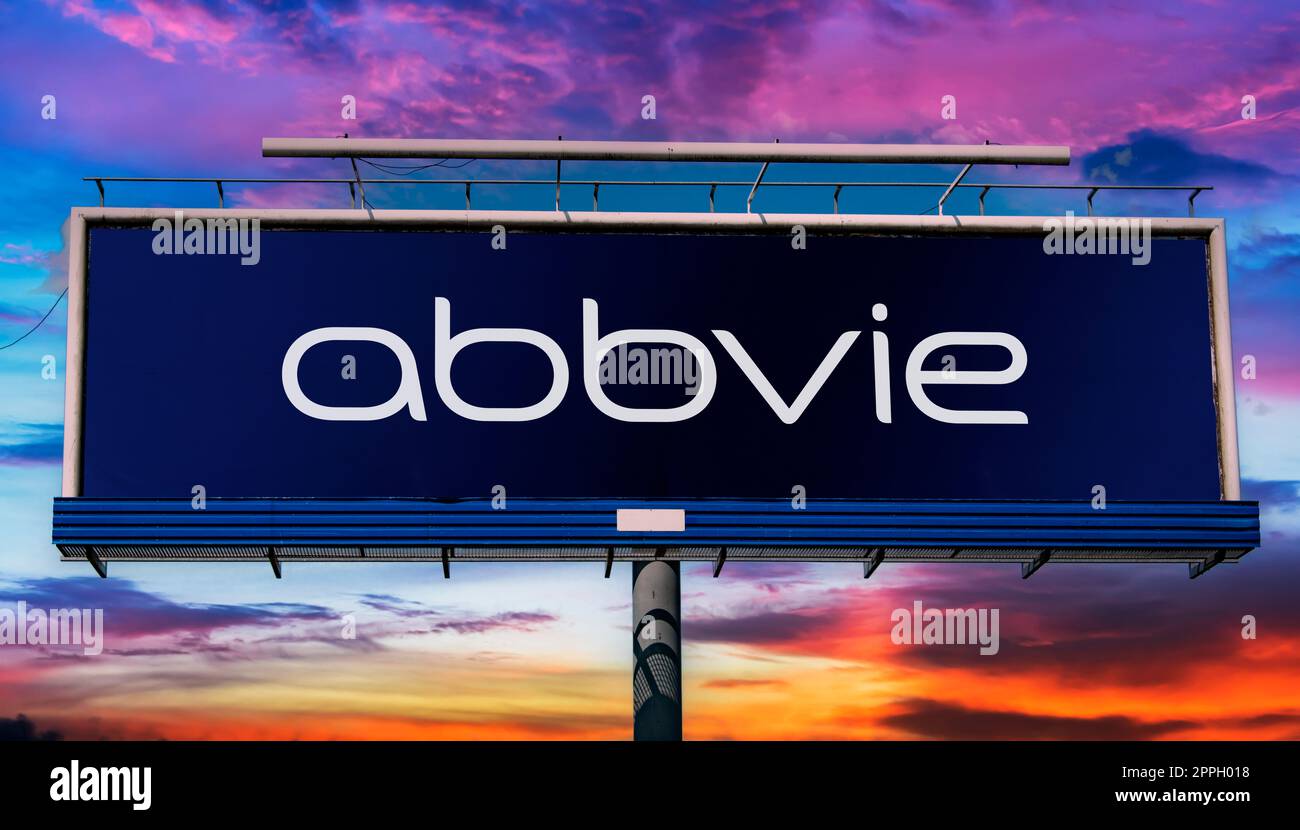 Advertisement billboard displaying logo of AbbVie Stock Photo - Alamy