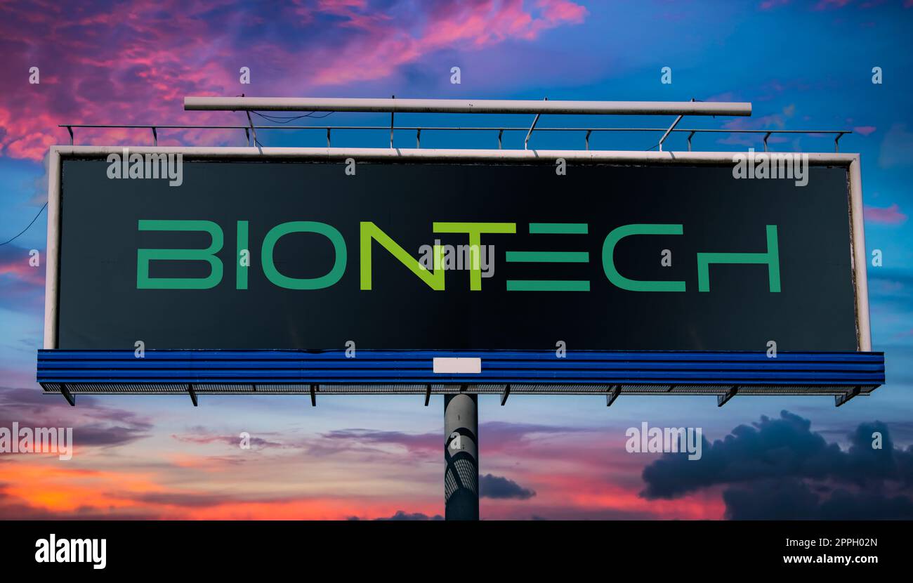 Advertisement billboard displaying logo of BioNTech Stock Photo - Alamy