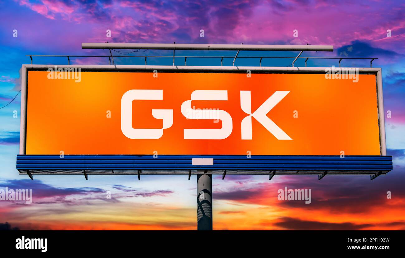 Advertisement billboard displaying logo of GSK Stock Photo - Alamy
