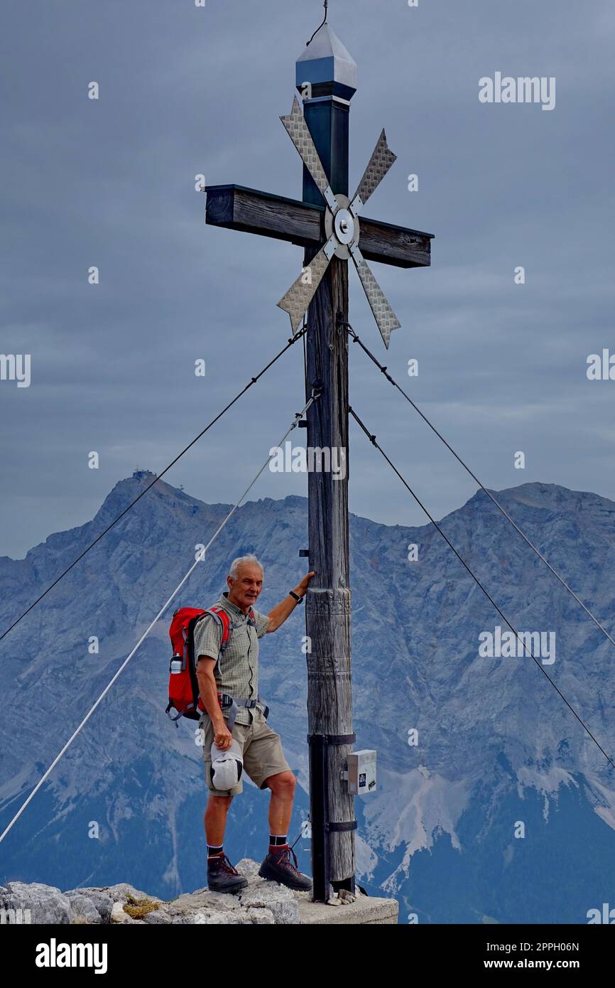 Europe, Austria, Tyrol, Ammergauer Alps, Daniel mountain, summit cross ...