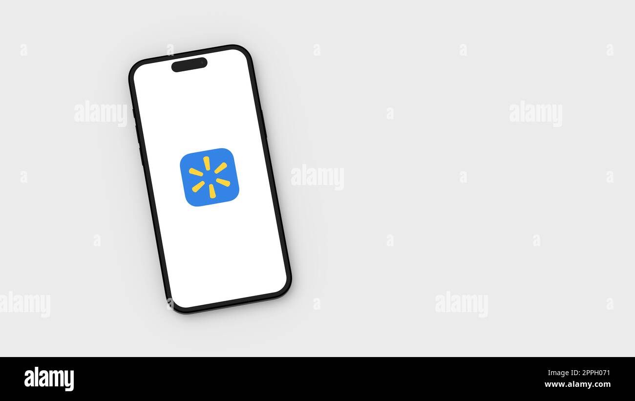 Walmart Logo on Mobile Phone Screen on Gray Background with Copy Space ...