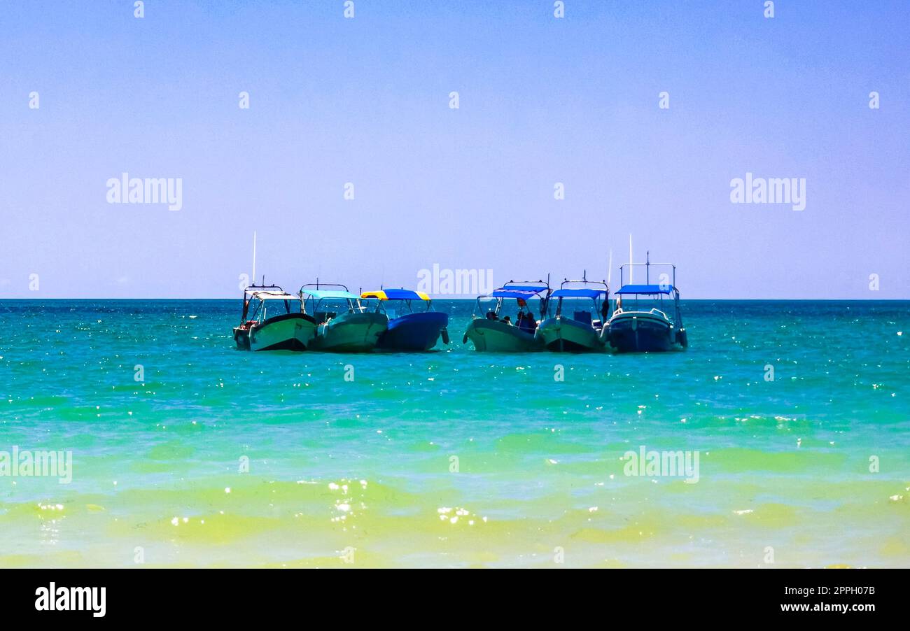Beautiful Holbox island beach with boat and turquoise water Mexico ...