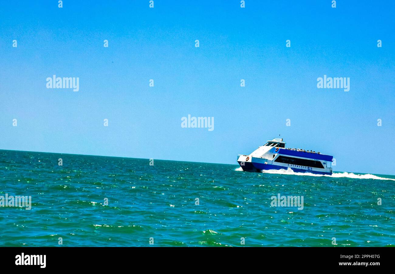 Boat trip speed boat ferry from ChiquilÃ¡ to Holbox Mexico Stock Photo ...