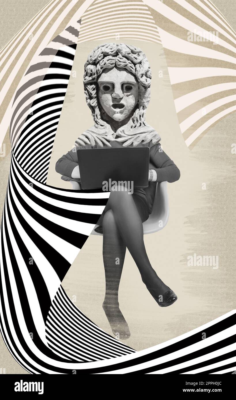 Creative art design of minded positive person think use netbook for ...