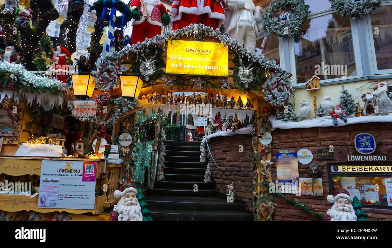 German Lowenbrau beer garden in Baden-Baden in the evening Stock Photo ...