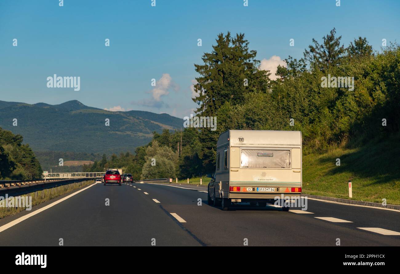 RV Mobile Home on the Highway - Weltbummler Stock Photo - Alamy