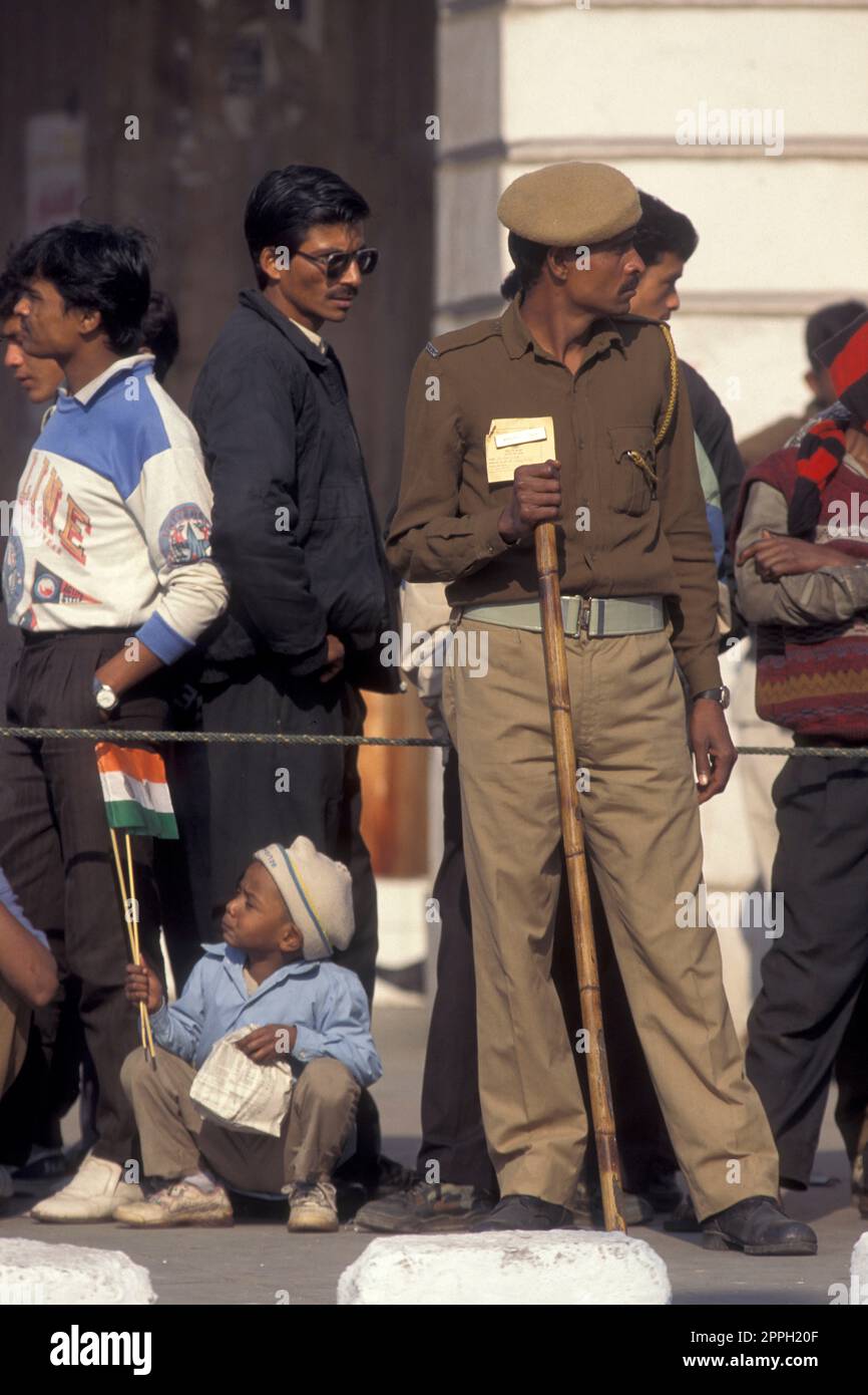 indian people wait on a road for the Parade at the Republic Day on ...