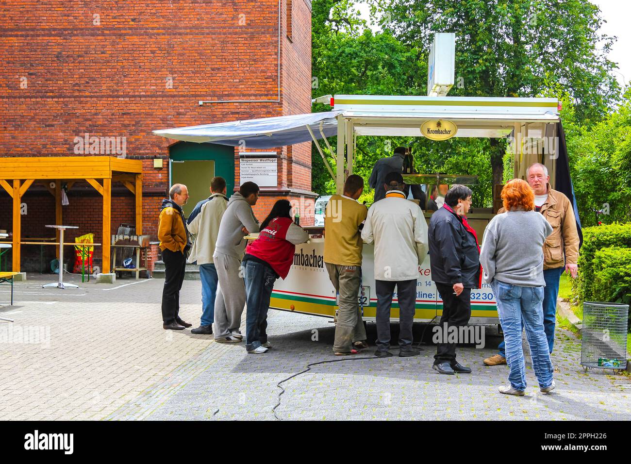 German celebration with bratwurst grill and beer stand in Germany Stock ...