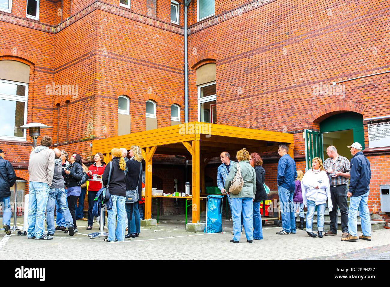 German celebration with bratwurst grill and beer stand in Germany Stock ...
