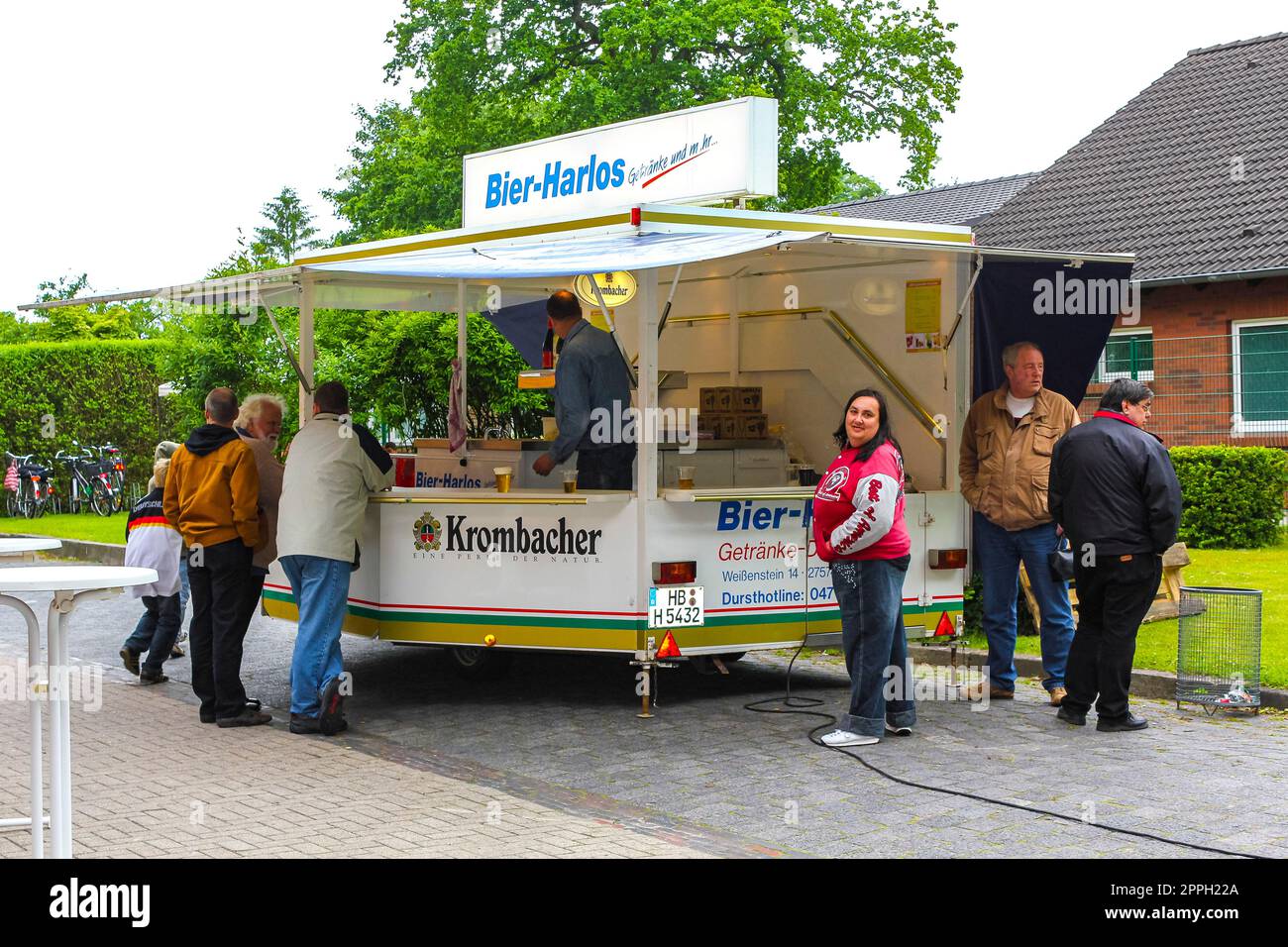 German celebration with bratwurst grill and beer stand in Germany Stock ...