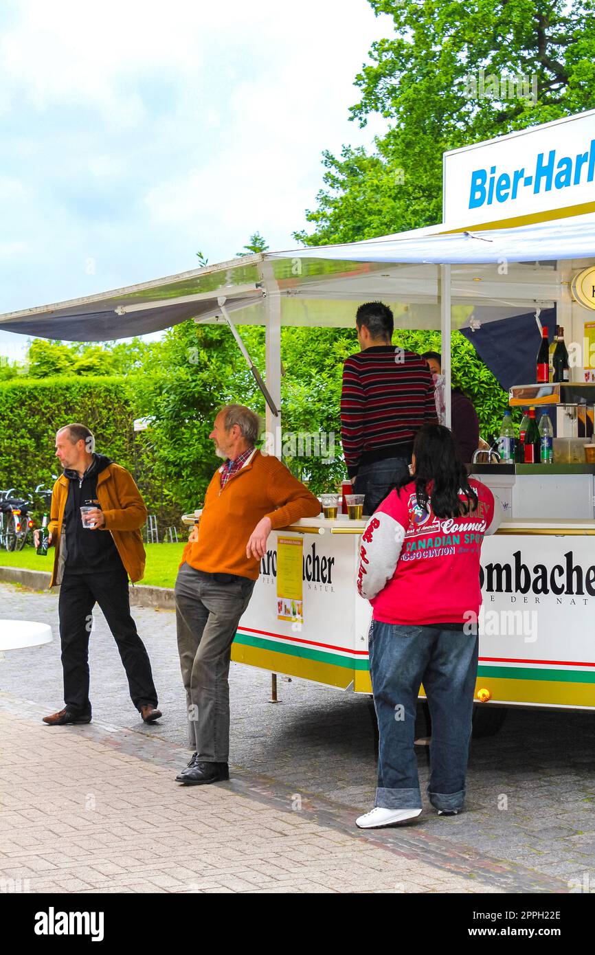 German celebration with bratwurst grill and beer stand in Germany Stock ...